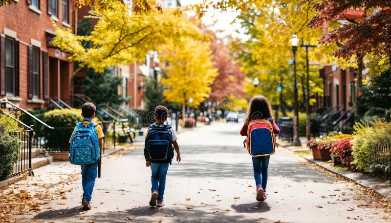Students with Backpack on School Street Stock Photo - Image of engaged ...