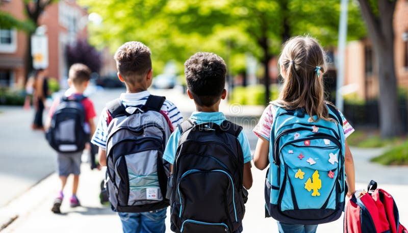Students with Backpack on School Street Stock Photo - Image of ...