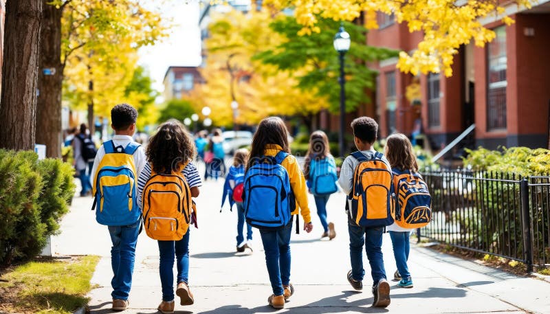 Students with Backpack on School Street Stock Photo - Image of class ...