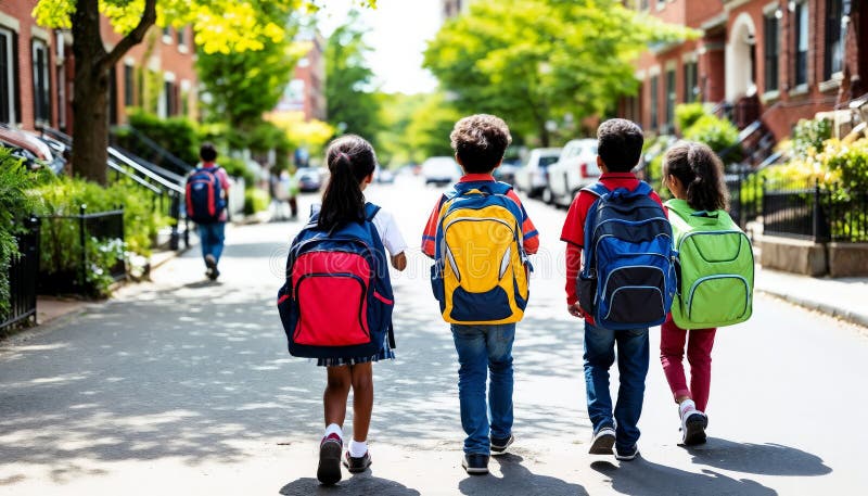Students with Backpack on School Street Stock Image - Image of lively ...