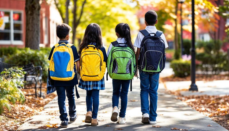 Students with Backpack on School Street Stock Photo - Image of school ...