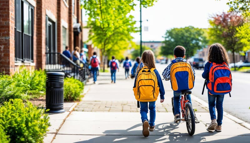 Students with Backpack on School Street Stock Image - Image of carrying ...