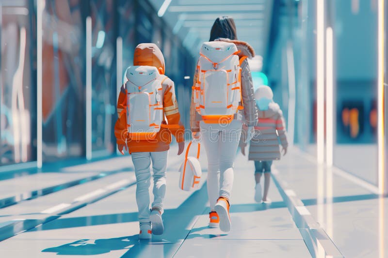Students with Backpack Walking in Futuristic School Building or ...