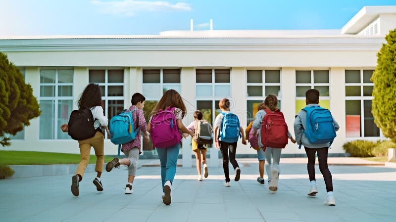Students with Backpacks Going To School. Concept of Back To School. AI ...