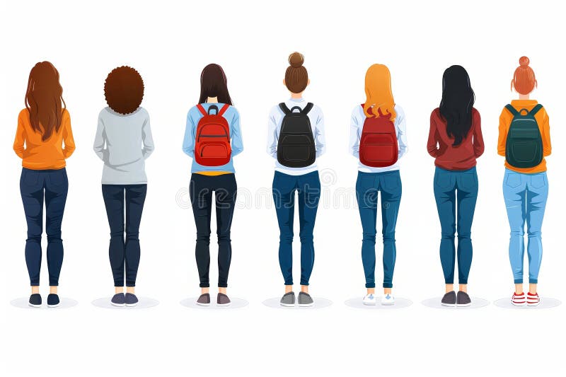Students with Backpacks Stand Together in a Supportive Group Stock ...