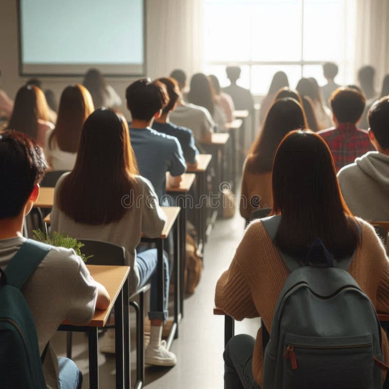 Students from Behind, Attentive in Classroom Stock Illustration ...