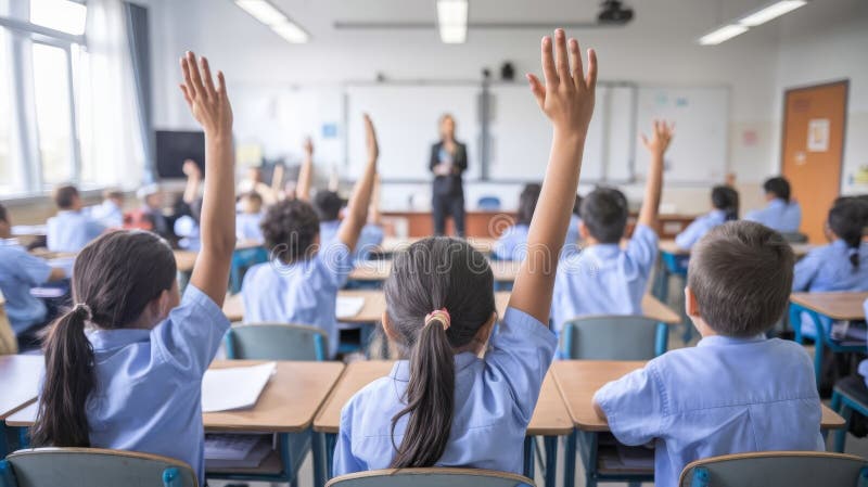 Students from Behind, Attentive in Classroom Stock Illustration ...
