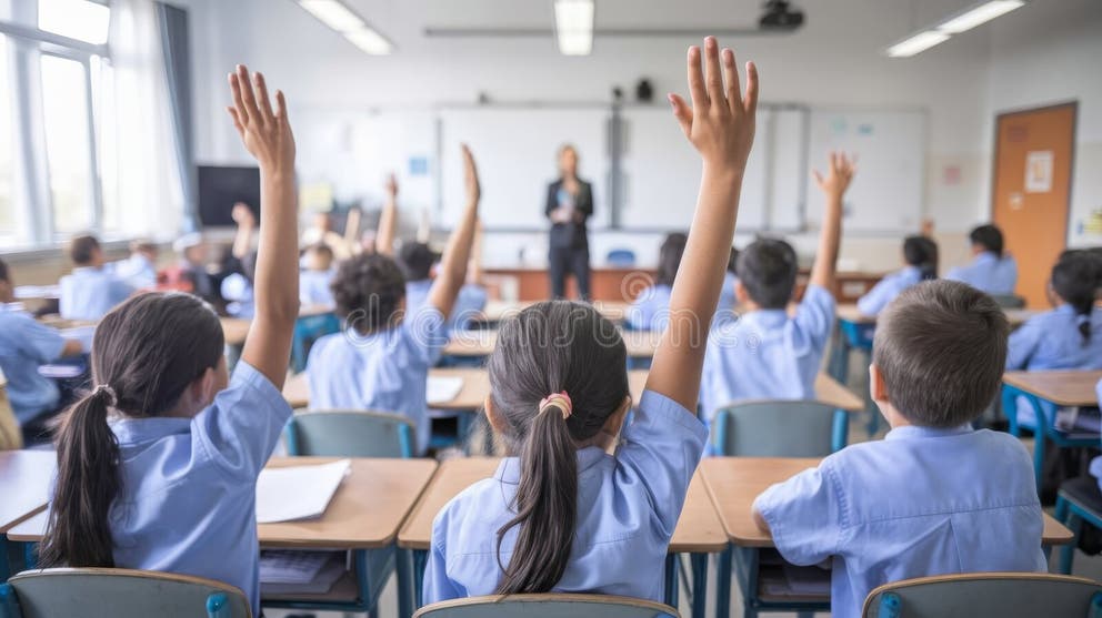 Students from Behind, Attentive in Classroom Stock Illustration ...