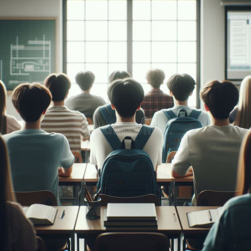 Students from Behind, Attentive in Classroom Stock Illustration ...