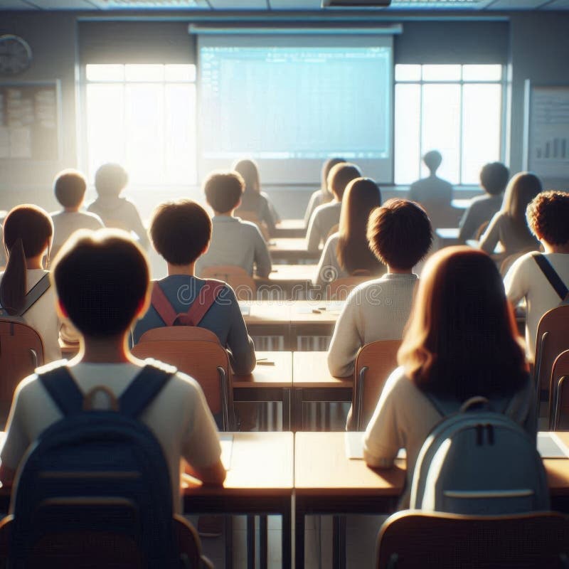 Students from Behind, Attentive in Classroom Stock Illustration ...