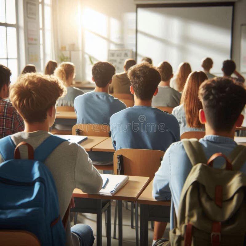 Students from Behind, Attentive in Classroom Stock Illustration ...