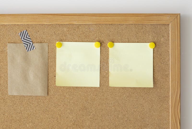 Students Board Mockup. Cork Board with Blank Sticky Notes Pinned on it ...