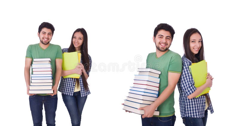 Students with Books Isolated on White Stock Image - Image of graduate ...