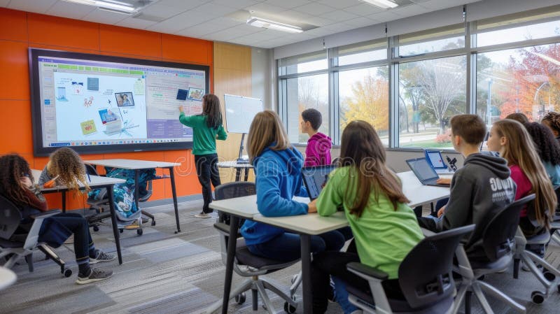 Students Brainstorming with AI in Collaborative Workspace AIG60 Stock ...