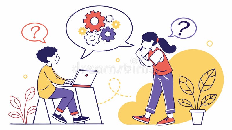 Students Brainstorming Ideas, Digital Learning Collaboration, Vector ...