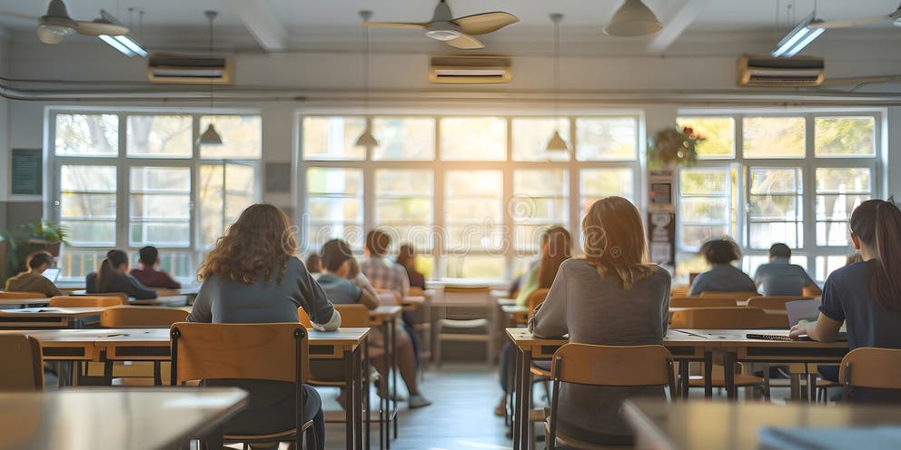 Students in Bright Classroom during Lesson Modern Education and ...