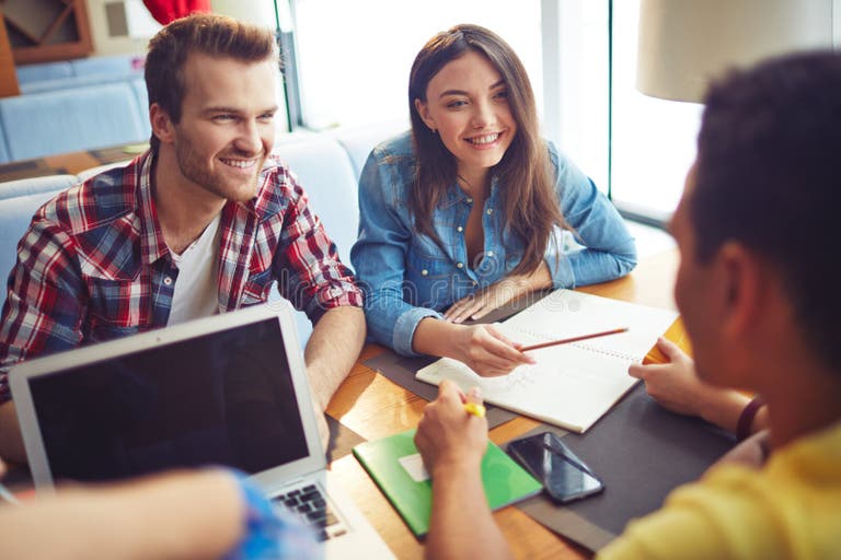 Students in cafe stock photo. Image of cute, cafe, group - 64347262