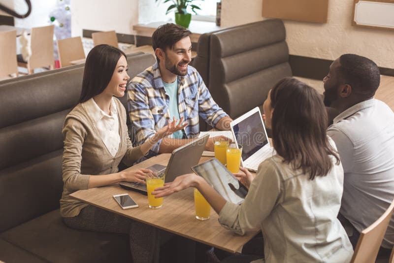 Students in the Cafe Study Together Education Concept Stock Photo ...