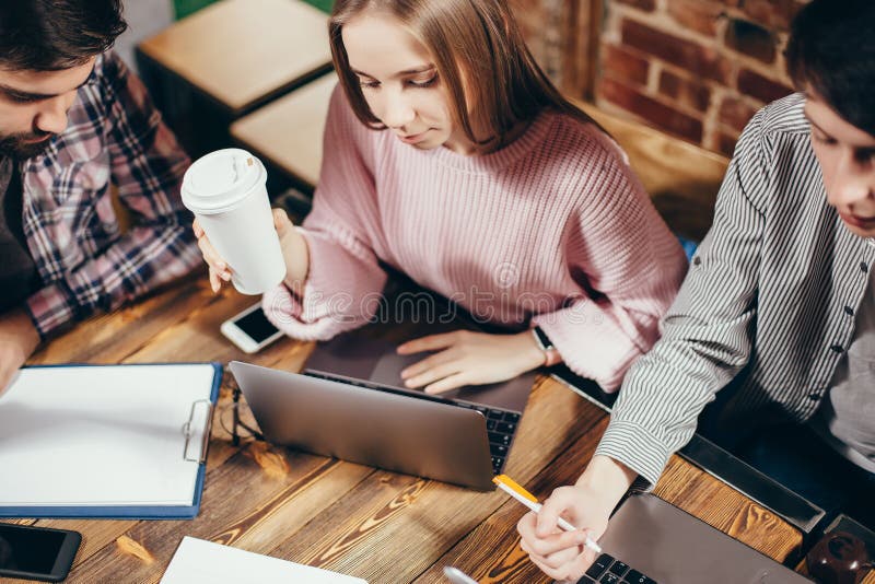 Students in the Cafe Study Together. Education Concept Stock Image ...