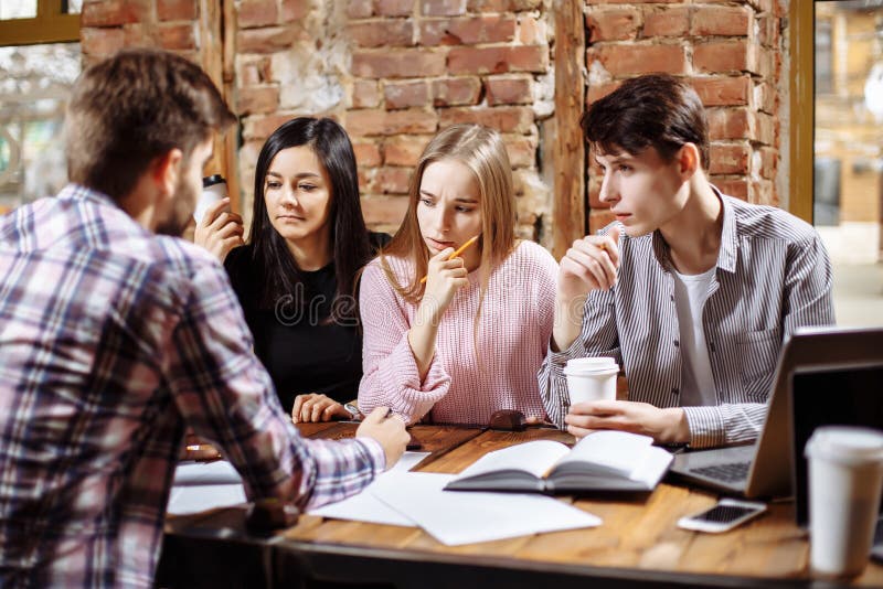 Students in the Cafe Study Together. Education Concept Stock Image ...