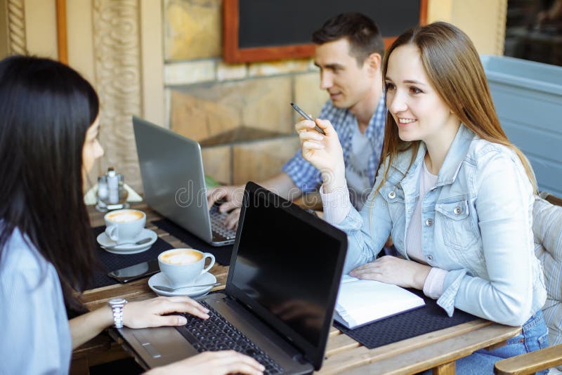 Students in the Cafe Study Together. Education Concept Stock Photo ...