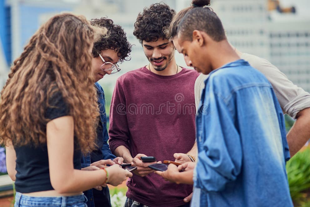 Students, Campus and Phone for Group Chat, Learning or Knowledge ...