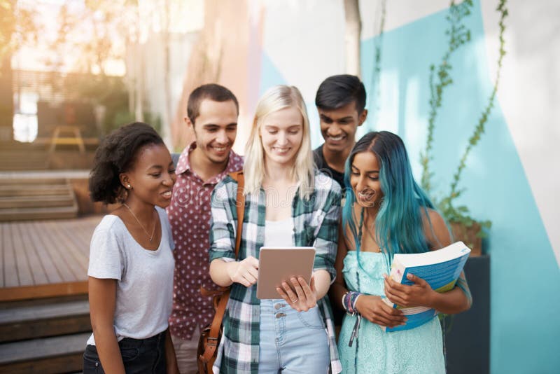 Portrait, Friends and Happy Students at College on Campus Outdoor for ...