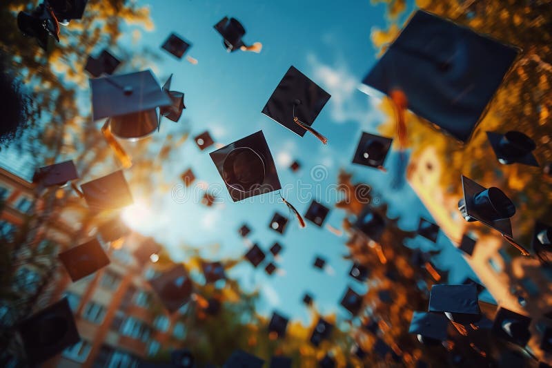 Students Cap Flying To the Sky, Ai Generated Stock Illustration ...