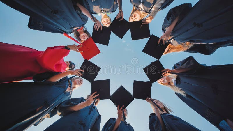 Students Celebrating Graduation Day by Forming a Star Shape with Their ...