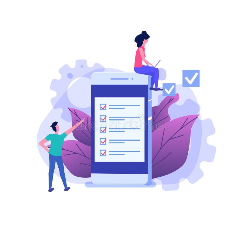 Students Characters Studying. Online Exam, Internet Quiz Concept Stock ...