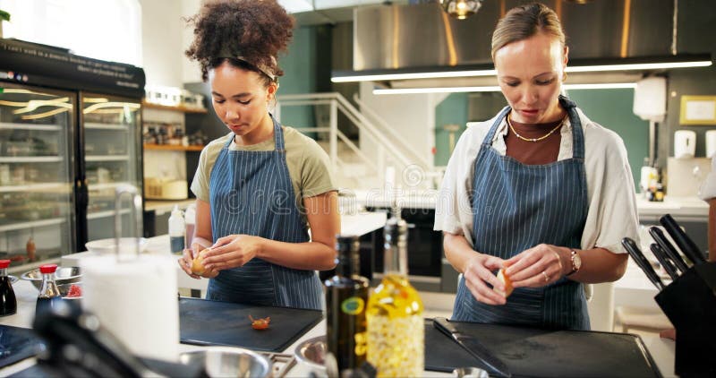 Students, Chef and Women in Kitchen, Cooking and Preparation of Meal ...