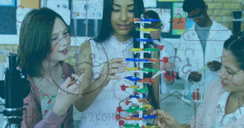 Students in Chemistry Lab Pointing Model and Assembling Base Pairs with ...