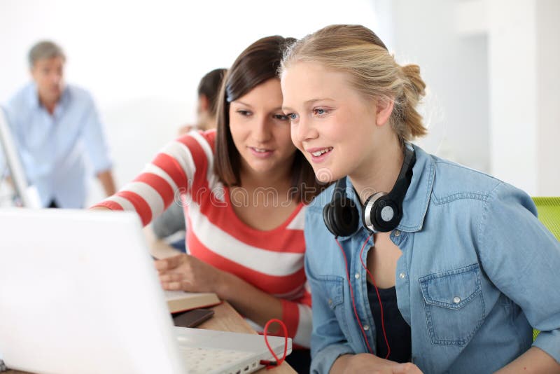 Students in Class Working on Laptop Stock Image - Image of school ...