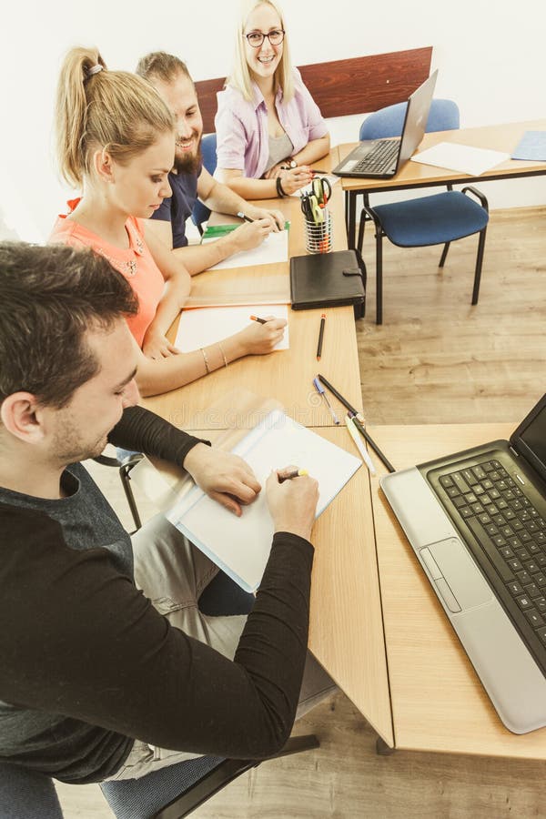 Students in Classroom during the Break Stock Image - Image of women ...