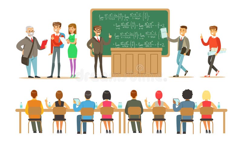 Students in the Classroom Communicate and Study. Vector Illustration ...