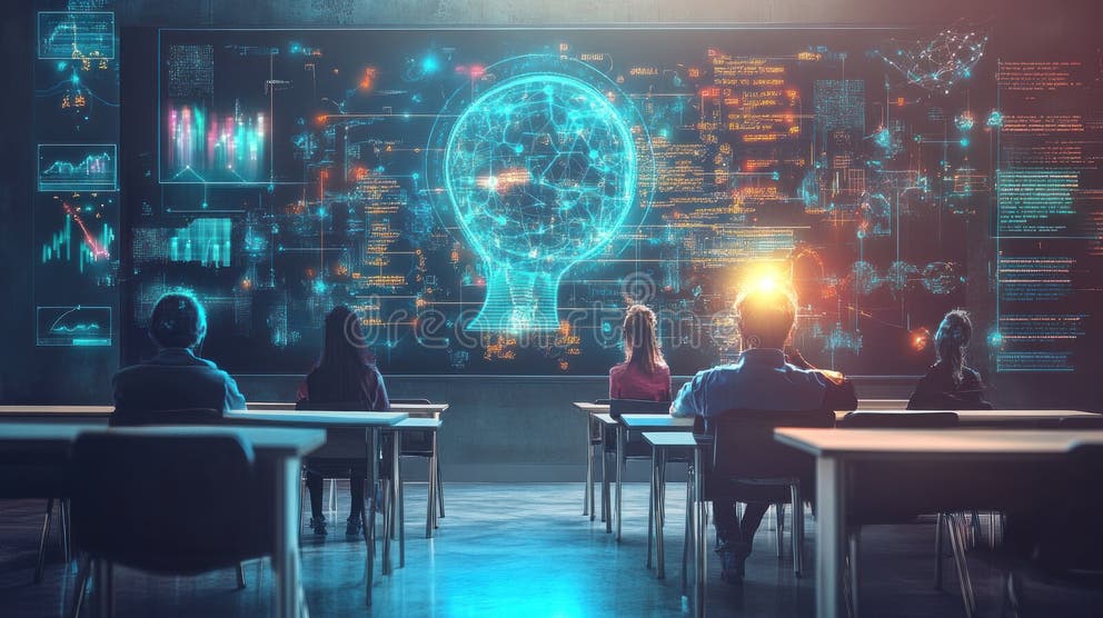 Students in a Classroom Learning about AI and Data Science Projected on ...