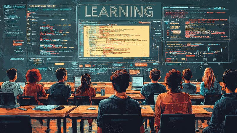 Students in a Classroom Learning Computer Programming and Software ...