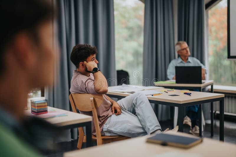 Students in a Classroom during Lecture with Elderly Professor Stock ...