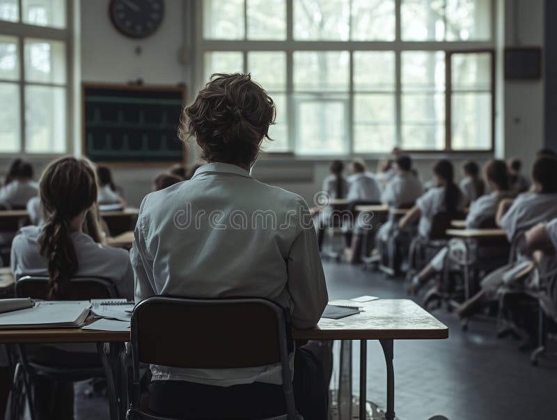 Students in Classroom during Lecture, Rear View (AI Generated) Stock ...