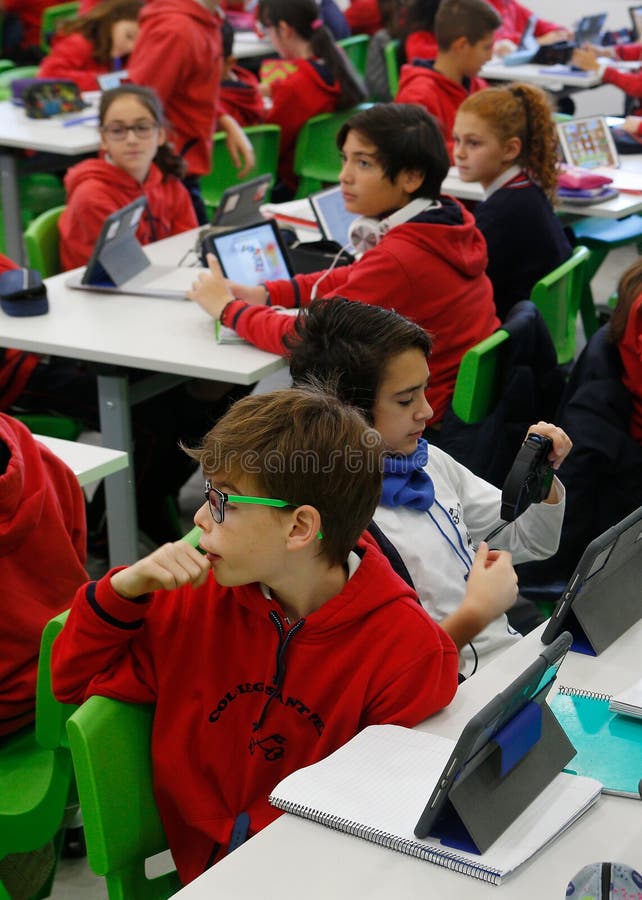 Students in Classroom Using Technology Vertical Editorial Stock Image ...