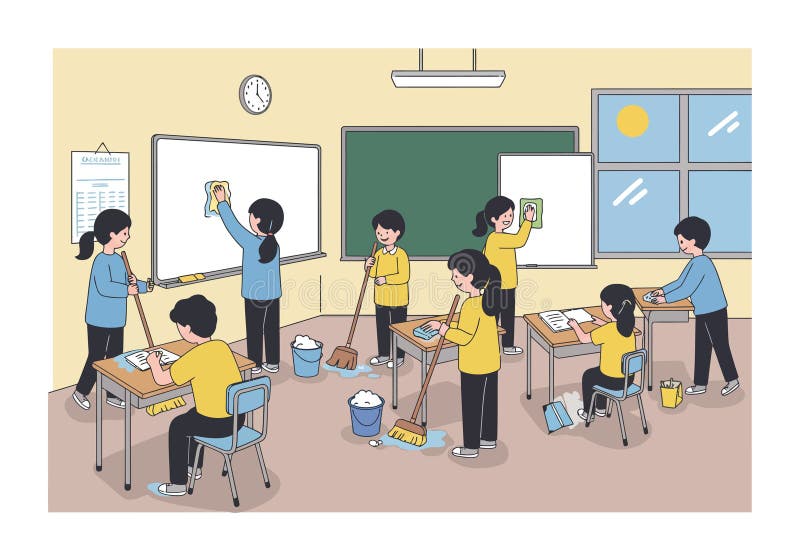 Clean up classroom clipart stock vector. Illustration of school - 367908859