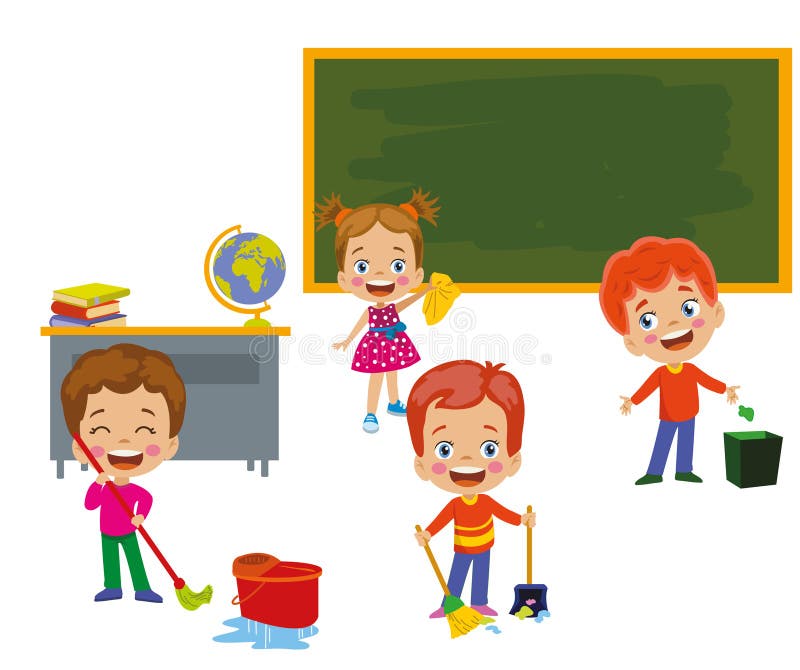 Students Cleaning Up School Classrooms Stock Vector - Illustration of ...