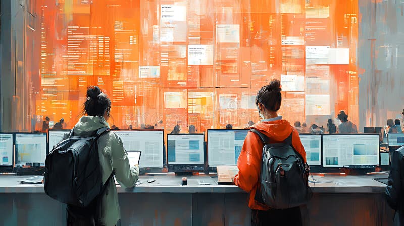 Students Coding, Futuristic Library, Data Wall, Research Stock ...