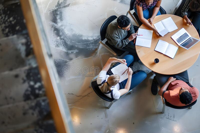 Students Collaborate on Project, Reviewing Documents and Using Laptop ...