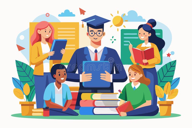 Students Collaborate and Study Together, Sharing Books and Notes in a ...