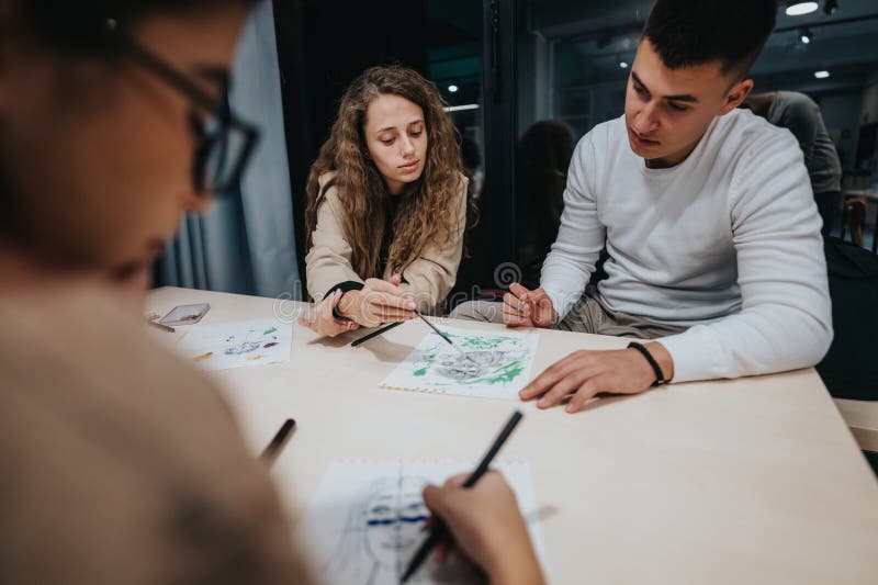 Students Collaborating on an Art Project in the Classroom Stock Photo ...