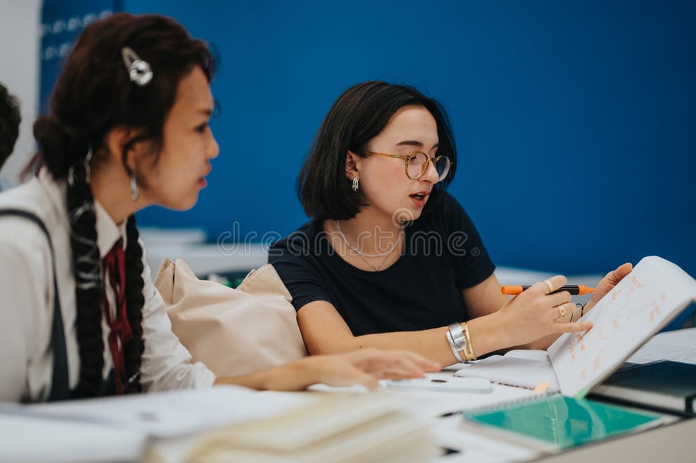 Students Collaborating on Class Tasks with Assistance from Professor ...