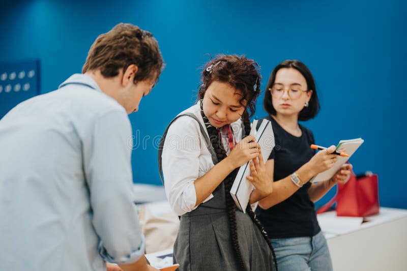 Students Collaborating in a Classroom Setting with Notebooks and Discussions Stock Photo - Image ...