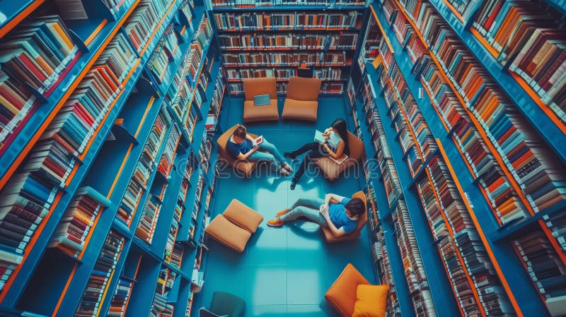 Students Collaborating in College Library Emphasizing Teamwork in ...