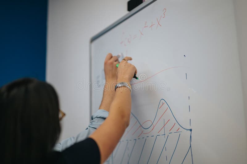 Students Collaborating on a Math Problem at the Whiteboard Stock Image ...